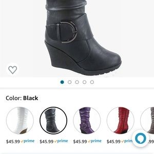 TOP Moda | Shoes | Never Worn Top Moda Buckle Black Wedge Boots | Poshmark